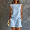 Bibifish Women Two Piece Sets Lace Trim Half Button Sleeveless Tops ...