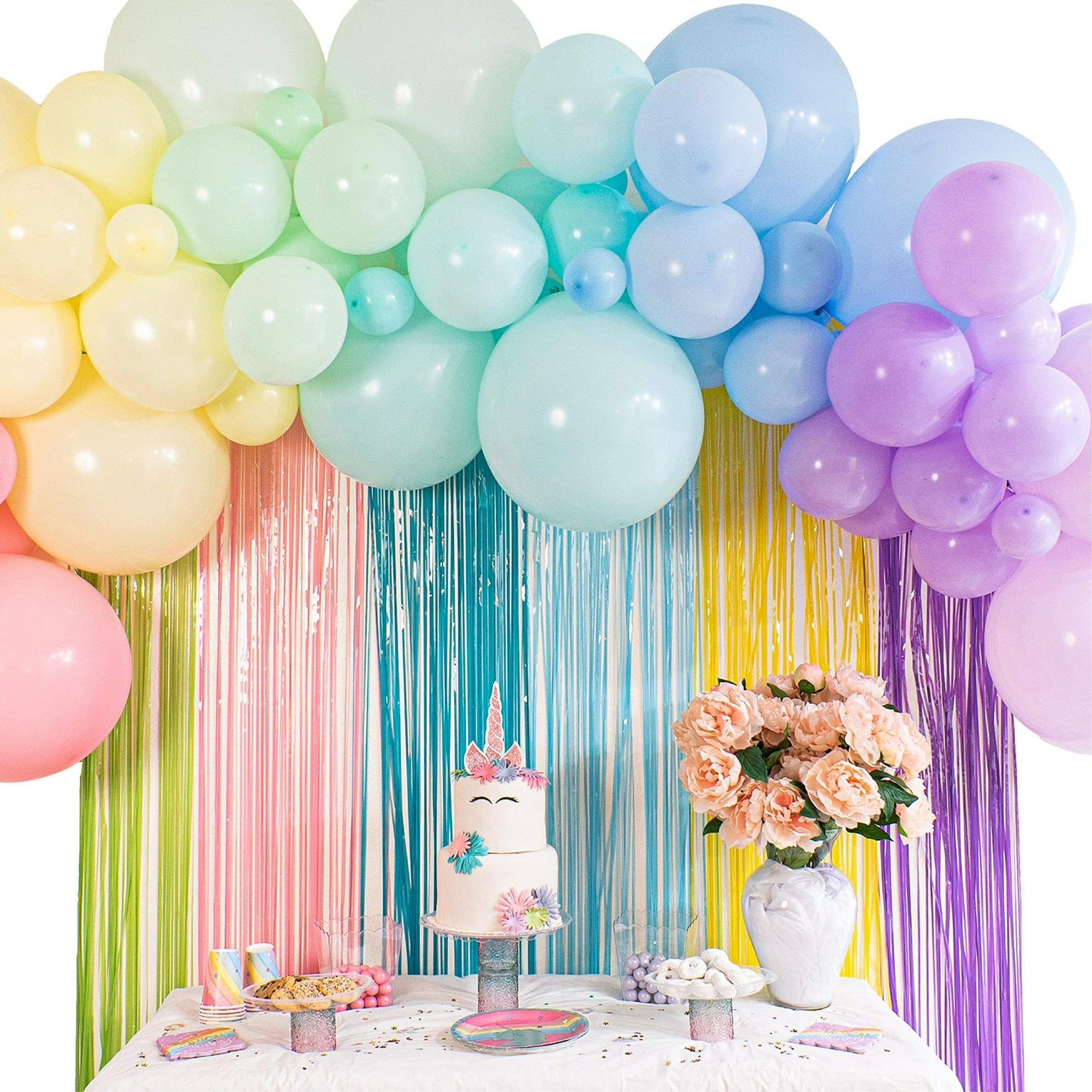 Pastel Macaron Balloon Party Kit Create stunning balloon arches columns and garlands with this all in one kit. Includes small and large balloons in gold mint pink and confetti for a picture per