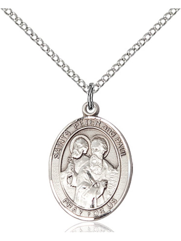 Sterling Silver St. Peter Pendant 3/4 x 1/2 inches with 18 inch ...