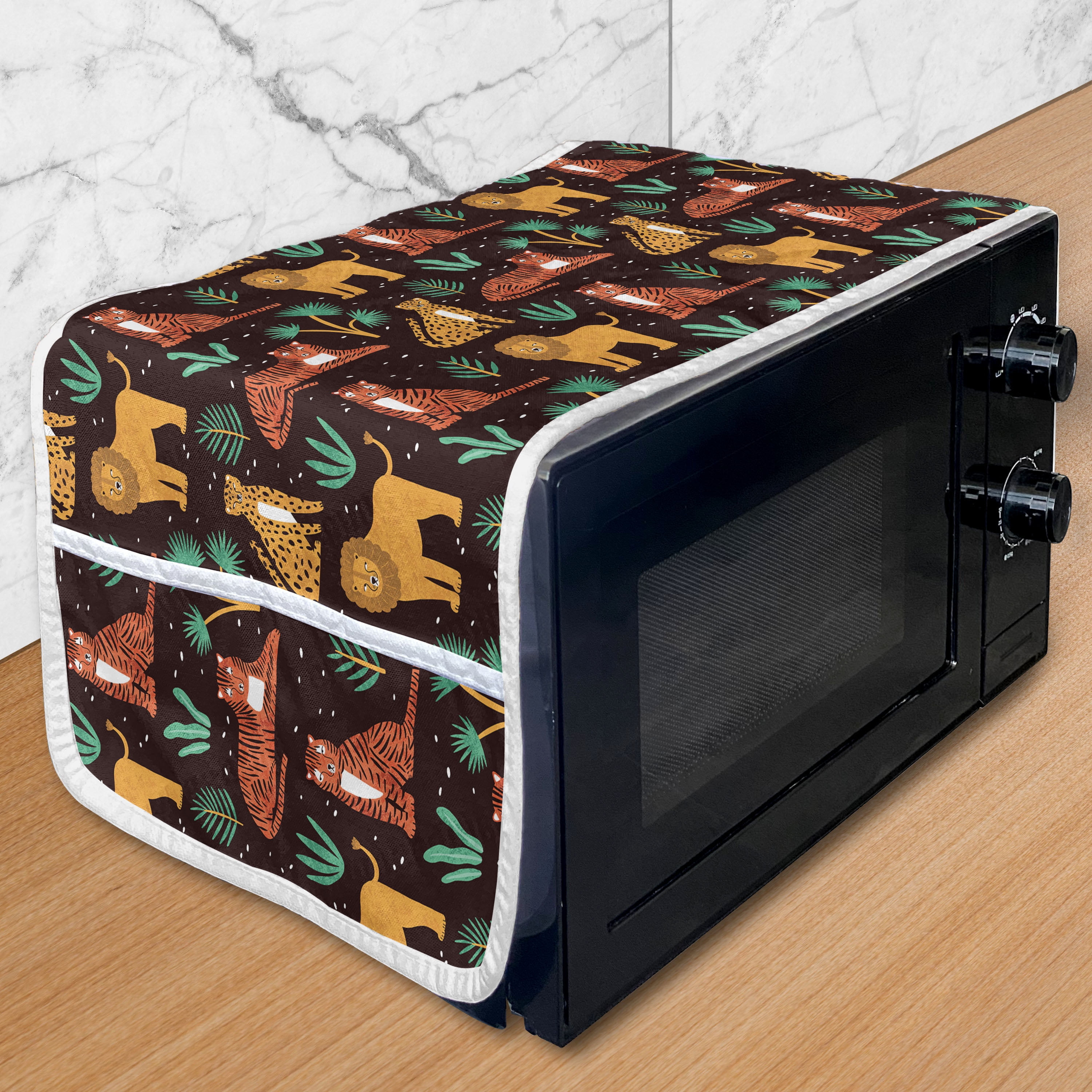 Zoo Microwave Oven Cover, Savannah Animals Lion Tigers Leopards Palm ...