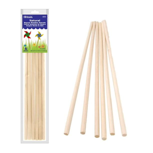 BAZIC Wooden Dowel Rods Wood Sticks, 3/8"x12" Natural Hardwood Stick, 6 ...