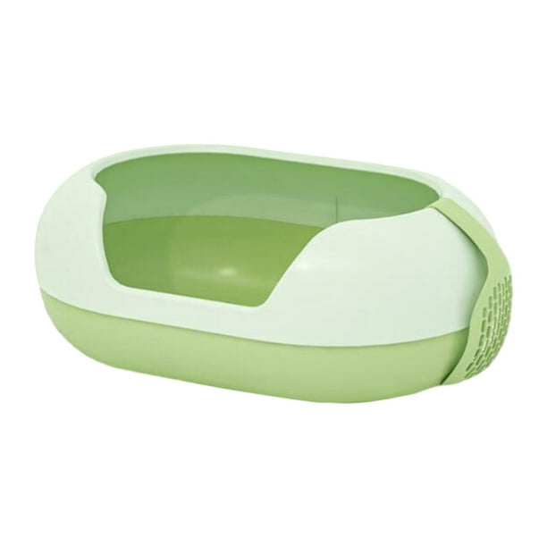 Semi Enclosed Cat Litter Box Litter Pan Detachable with High Sides ...