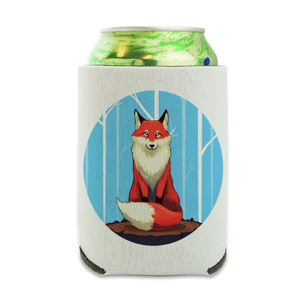 Fox on Tree Stump Can Cooler - Drink Sleeve Hugger Collapsible ...