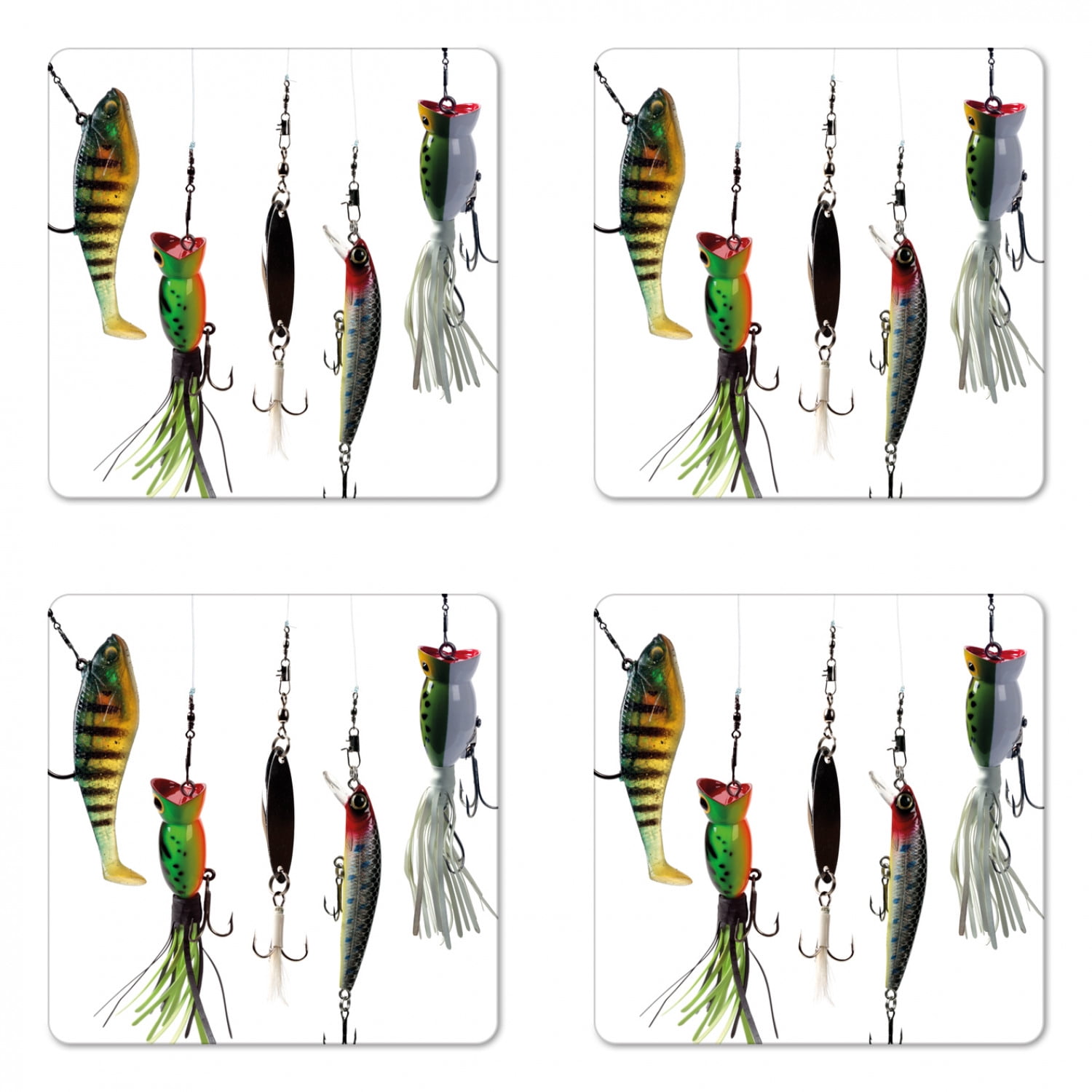 Fishing Coaster Set of 4, Various Type of Fishing Baits Hobby Leisure ...