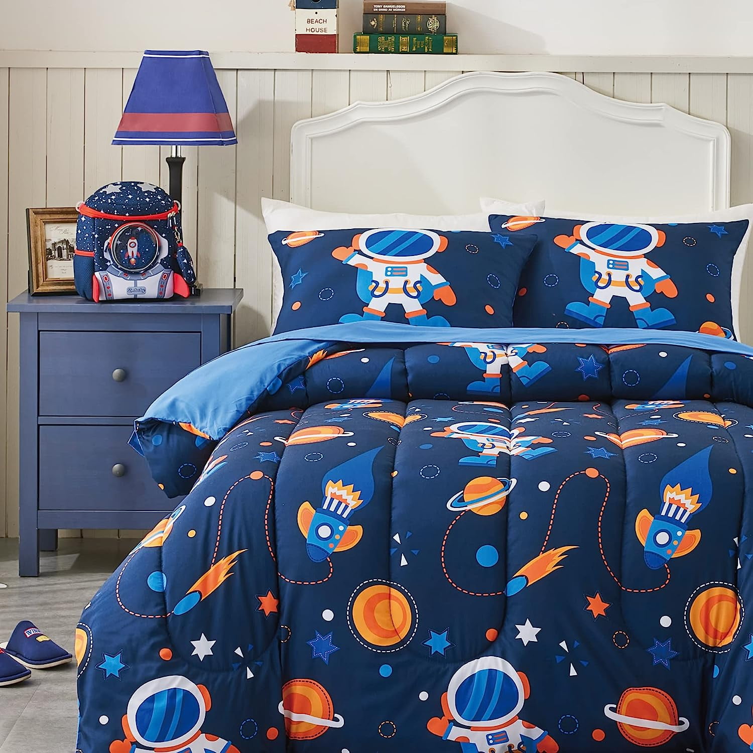 ART DEMO Space Rocket Navy Comforter Sets for Boys Girls Full Size 5 ...