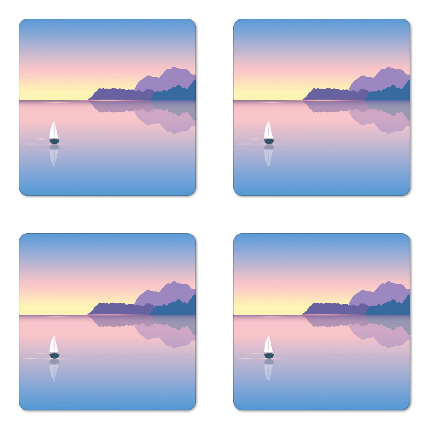 Travel Coaster Set of 4, Romantic Sunset View with Tender Sky Seascape ...