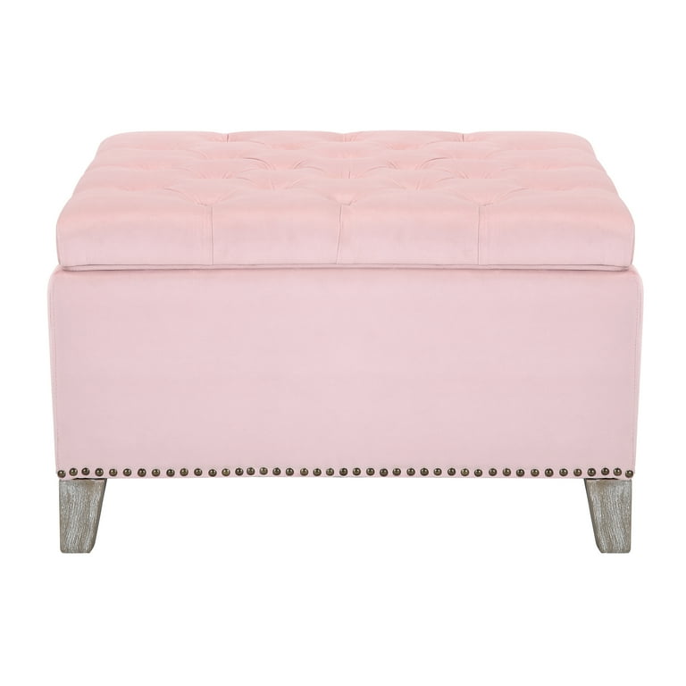 Costaelm Hank Square 29.5 Velvet Tufted Storage Ottoman Pink
