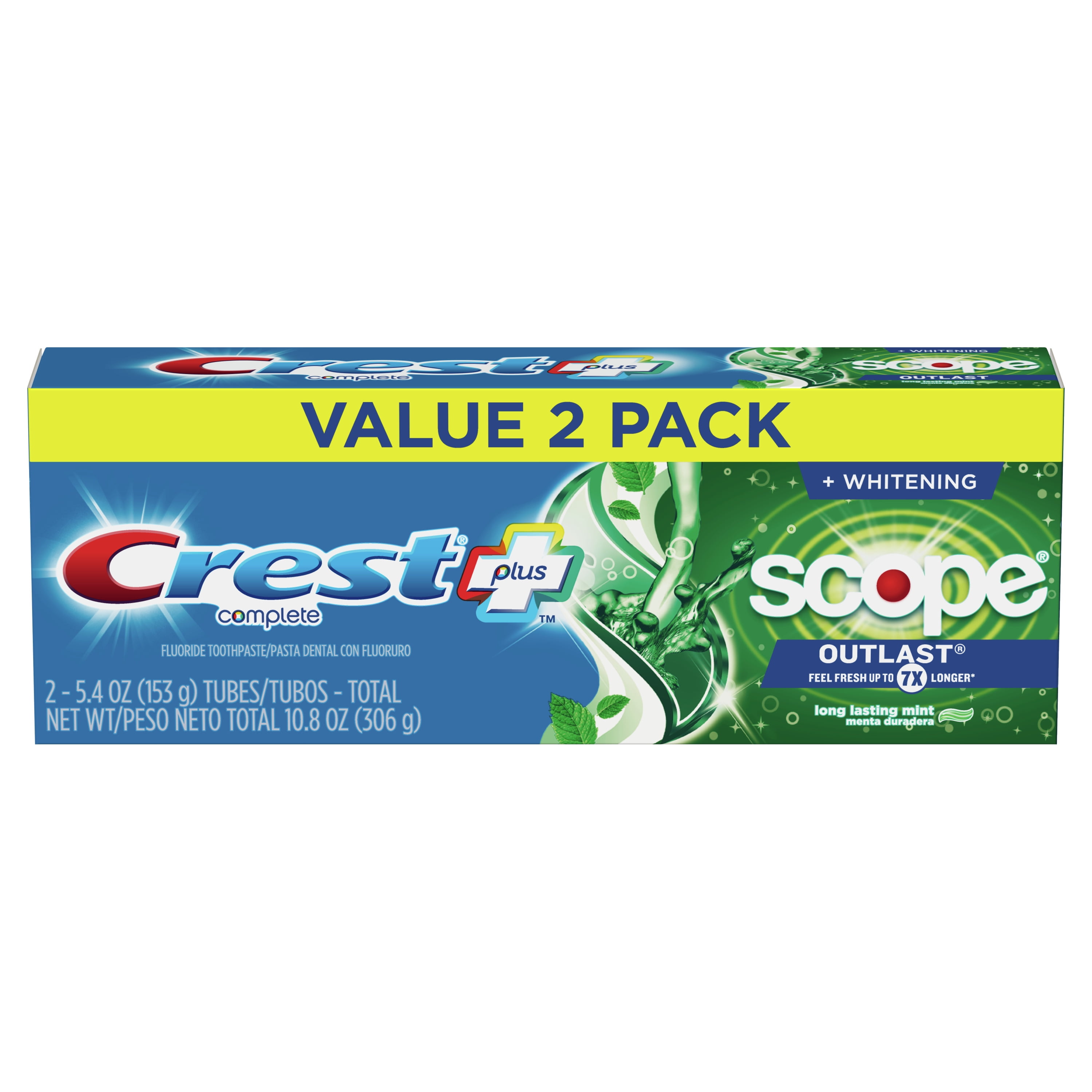 Crest Plus Scope Outlast Complete Whitening Toothpaste 5.4 oz, 2 Pack ...