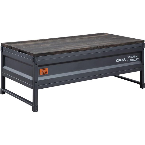 ACME Cargo Metal Coffee Table with Lift Top in Weathered Oak and ...