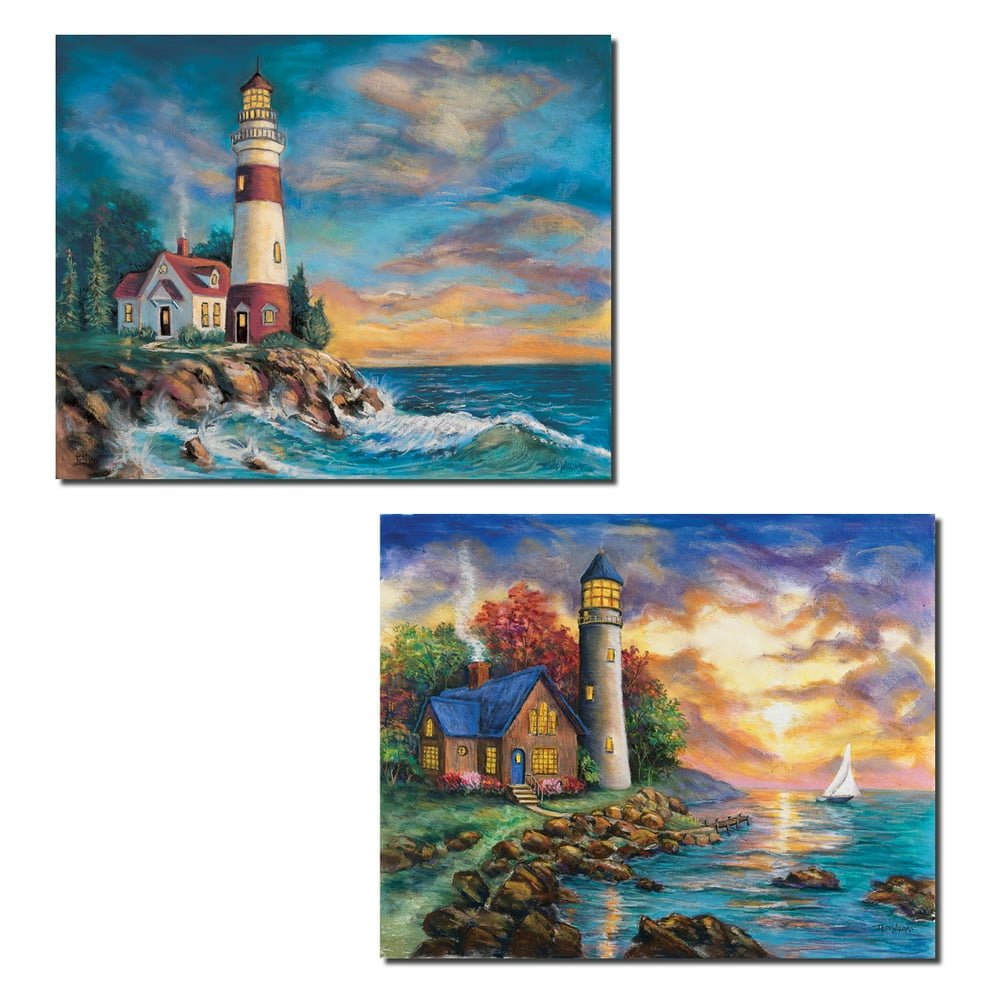 Classic Beautiful Oceanside Lighthouse at Sunset; Two 14x11 Poster ...