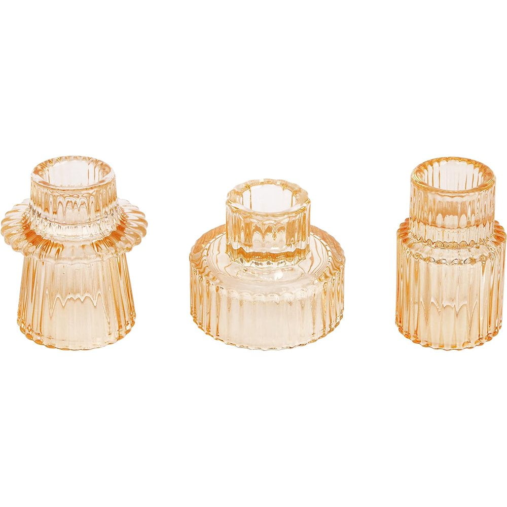 HofferRuffer Set of 3 Taper Glass Candle Holders, Tealight Candlestick ...
