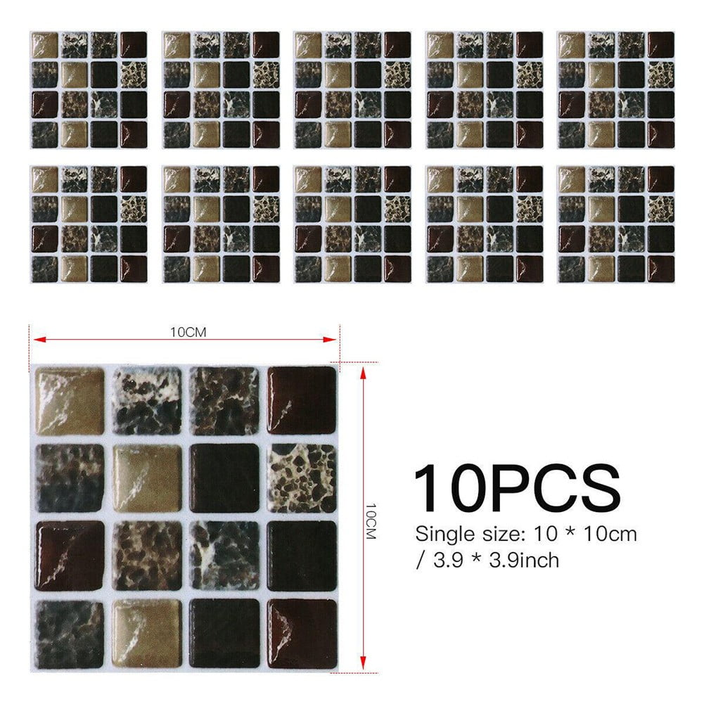 Marbhall 10 Pcs Mosaic Wall Tile Stickers, DIY Self Adhesive Waterproof ...