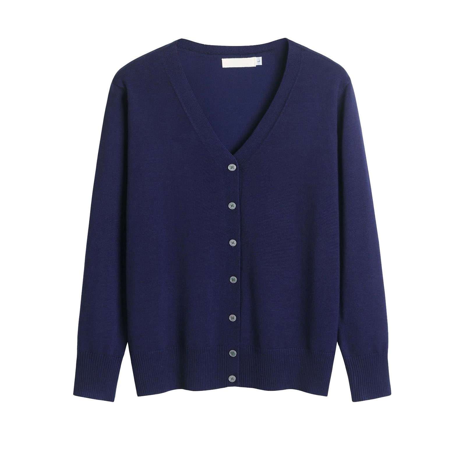 Manxivoo Ladies Buttoned Cardigan Sweater In Mercerized Cotton With Loose Fit For Versatile Layering And Comfortable Style L Size Dark Blue