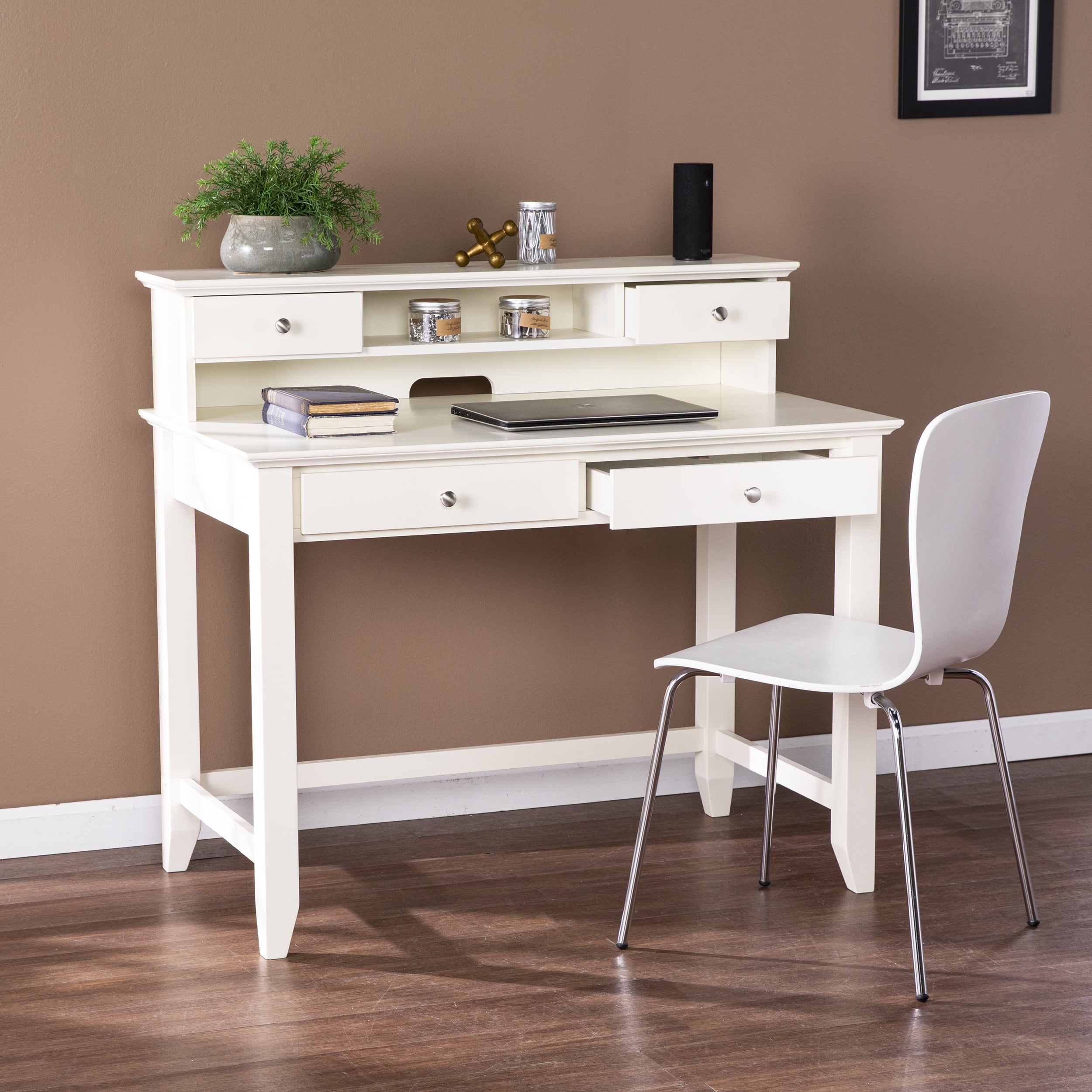 Blackiston Secretary Desk with Storage, White - Walmart.com