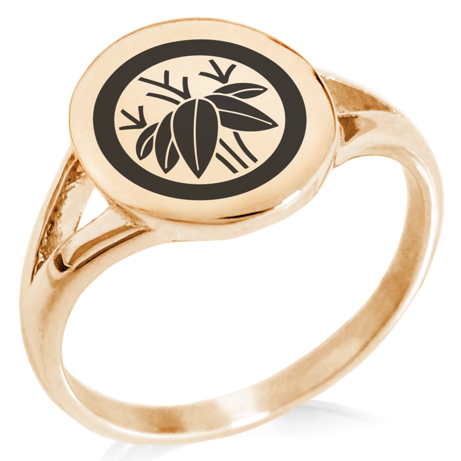 Stainless Steel Bamboo Kamon Crest Minimalist Oval Top Polished ...