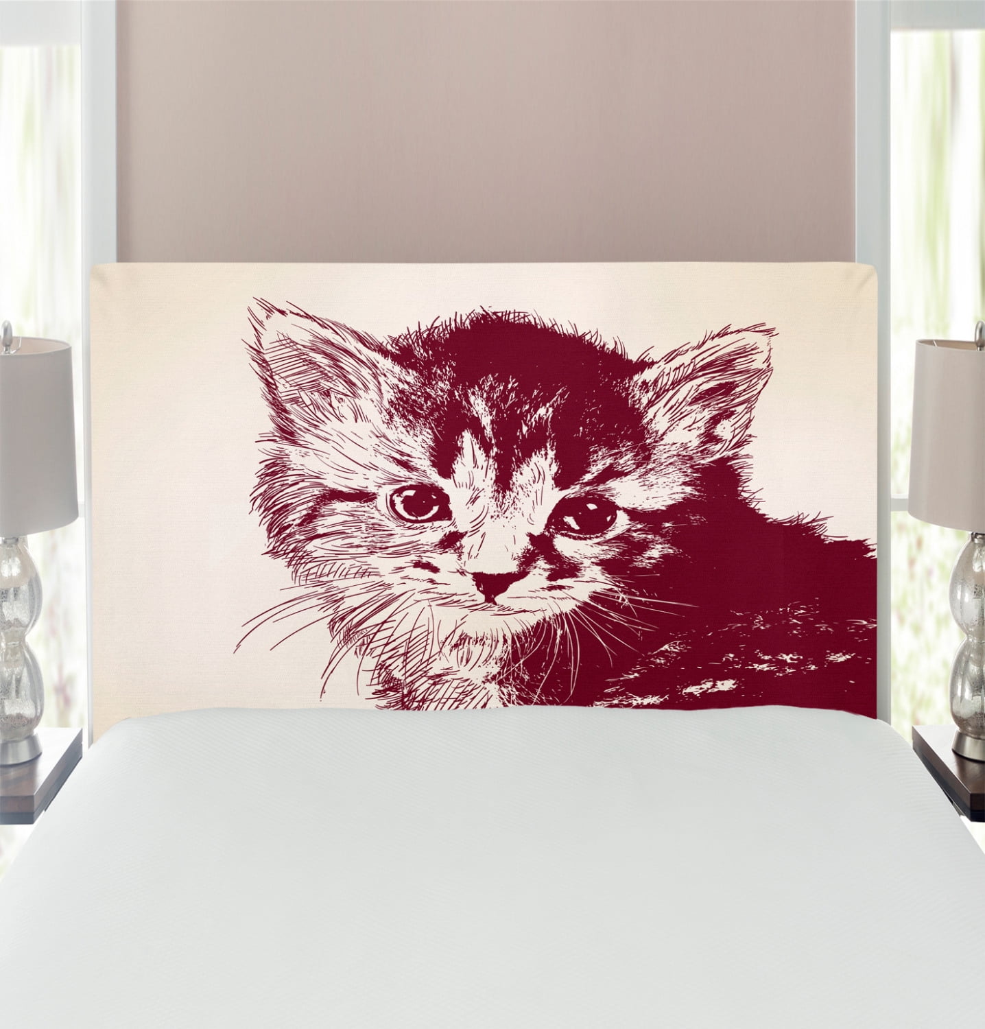Cat Headboard, Grunge Style Illustration of a Little Innocent Kitty on ...