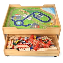 Costway Large Toddler Toy Play Activity Wooden Train Set & Double-Sided ...