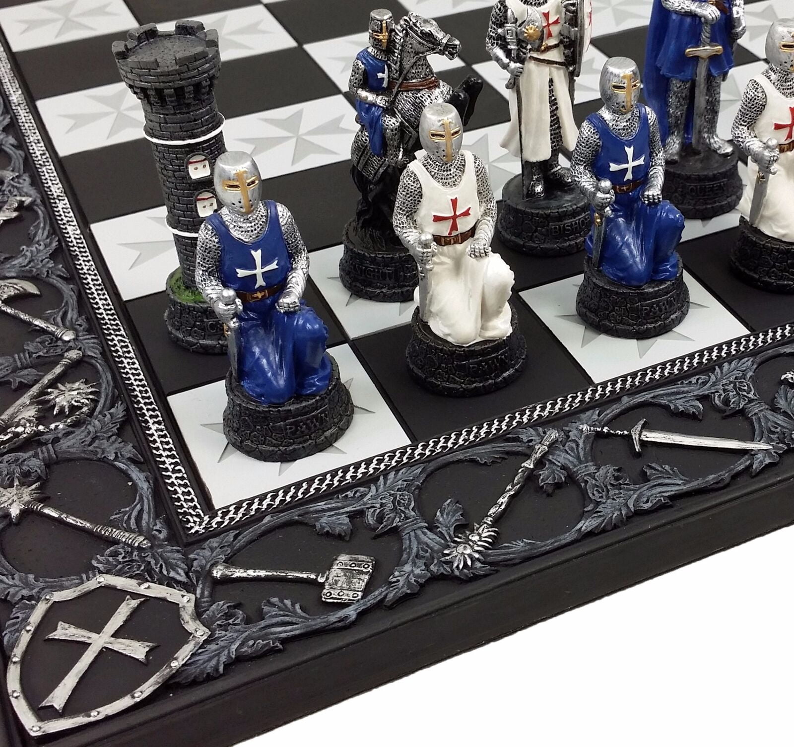 Medieval Times Crusades Blue & White Armored Maltese Knights Chess Set ...