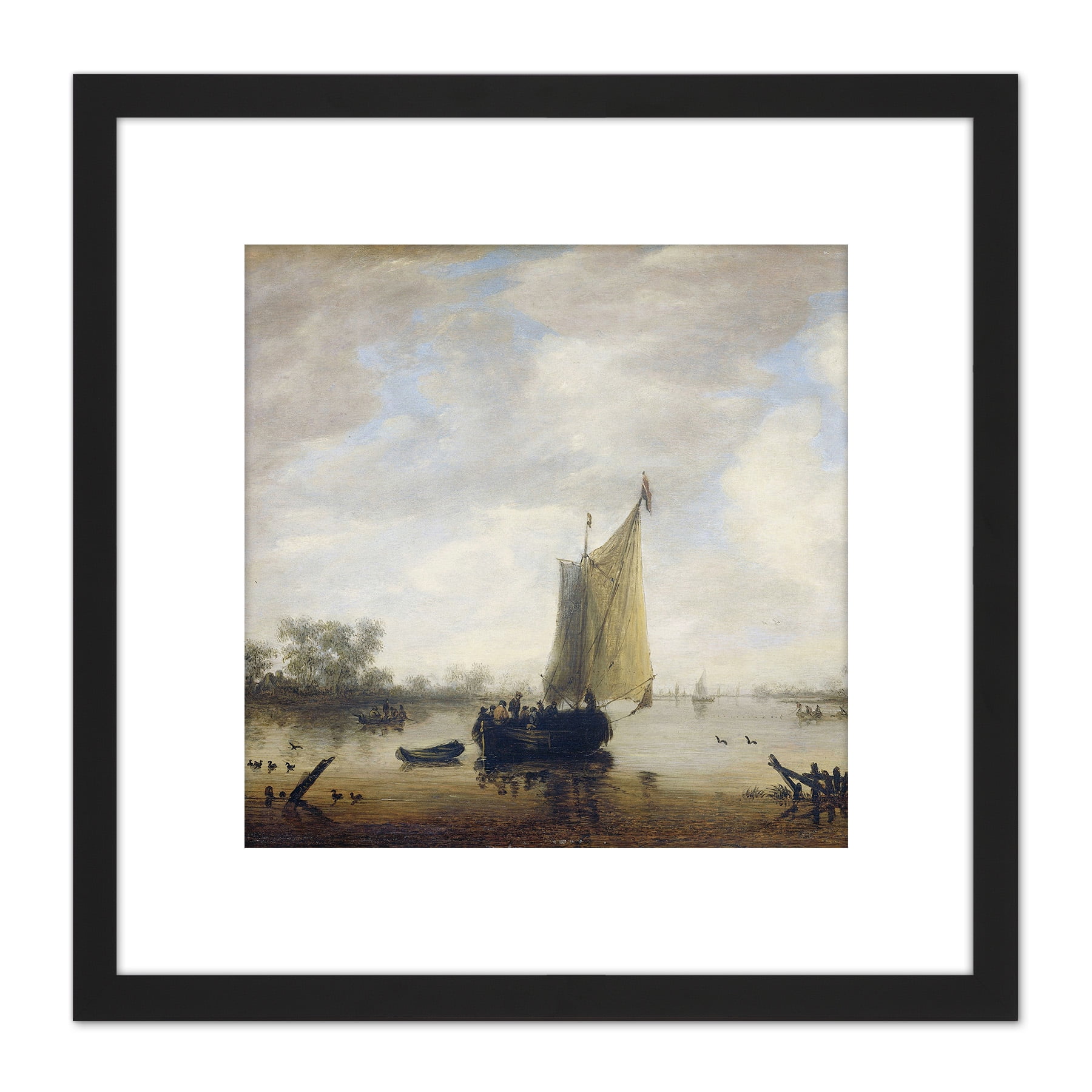 Jeronymus Van Diest Riverview Boat Painting 8X8 Inch Square Wooden ...