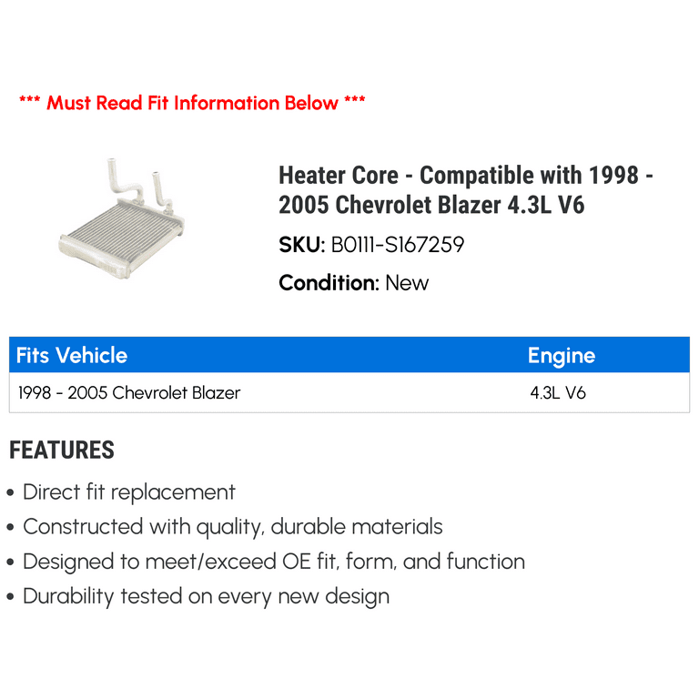 1998 Chevy Blazer Heater 1996 2025 GM Heater Core 52497763