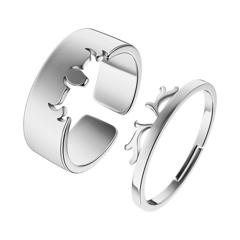 2pcs Deer Antlers Couple Set Promise Ring Engagement Wedding Party Matching Adjustable Lover Ring Adult Unisex Silver