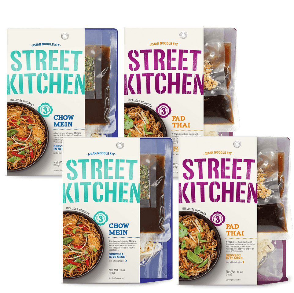 Street Kitchen Traditional Pad Thai & Chow Mein Noodle Kit, Variety 4 ...