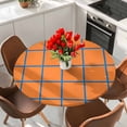 Blue Lines on Watercolor Orange Round Fitted Tablecloth with Elastic ...