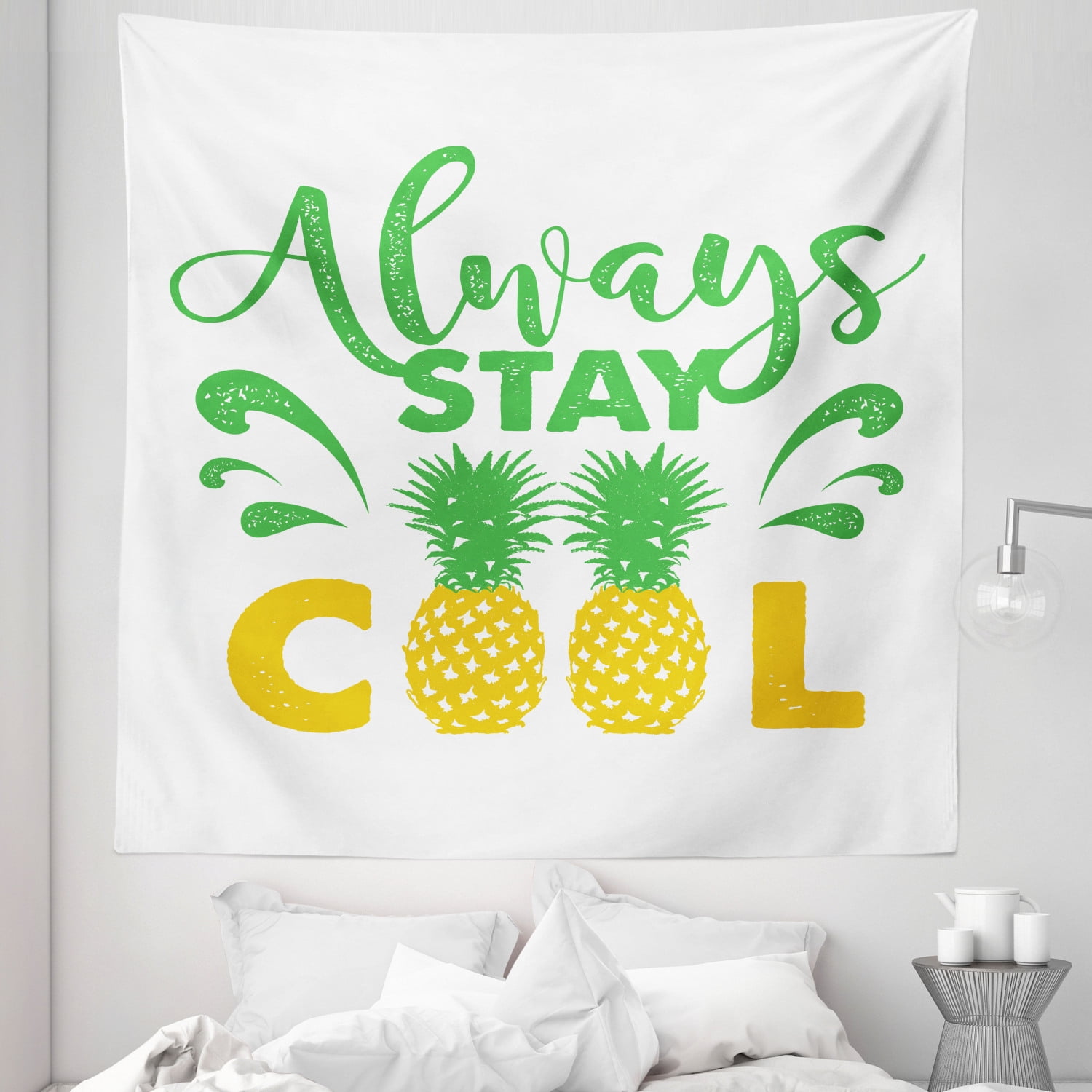 Stay Cool Tapestry, Always Stay Cool Calligraphy Summer Vibe Pineapple ...