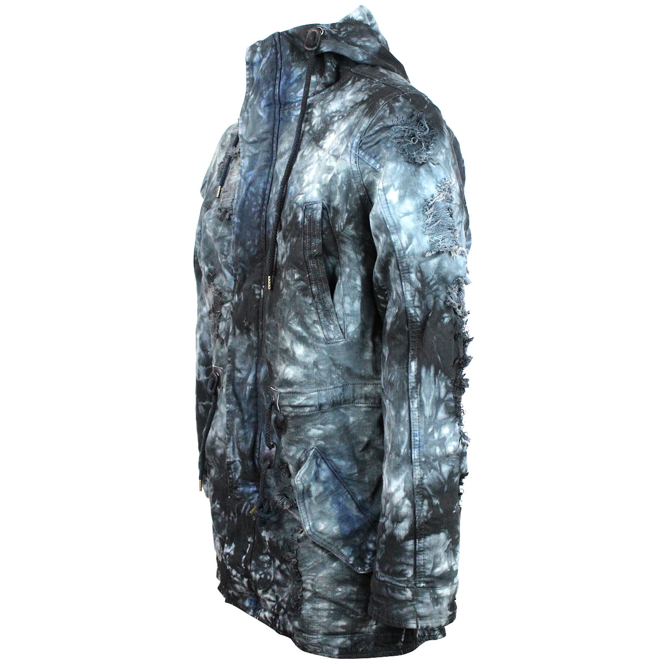 Smoke Rise Men's Fishtail Denim Parka with Rip Off Details Light Blue ...