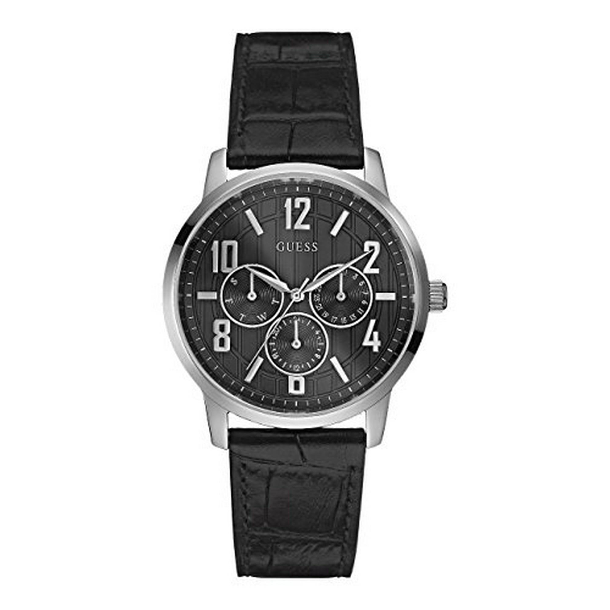 Black Leather Guess Watches Men