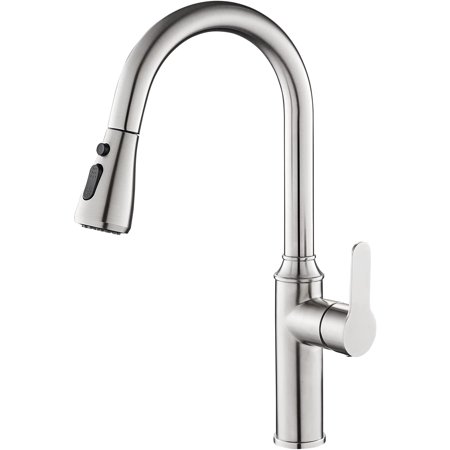 High Arc Stainless Steel Brushed Kitchen Sink Faucet, Commercial Single ...