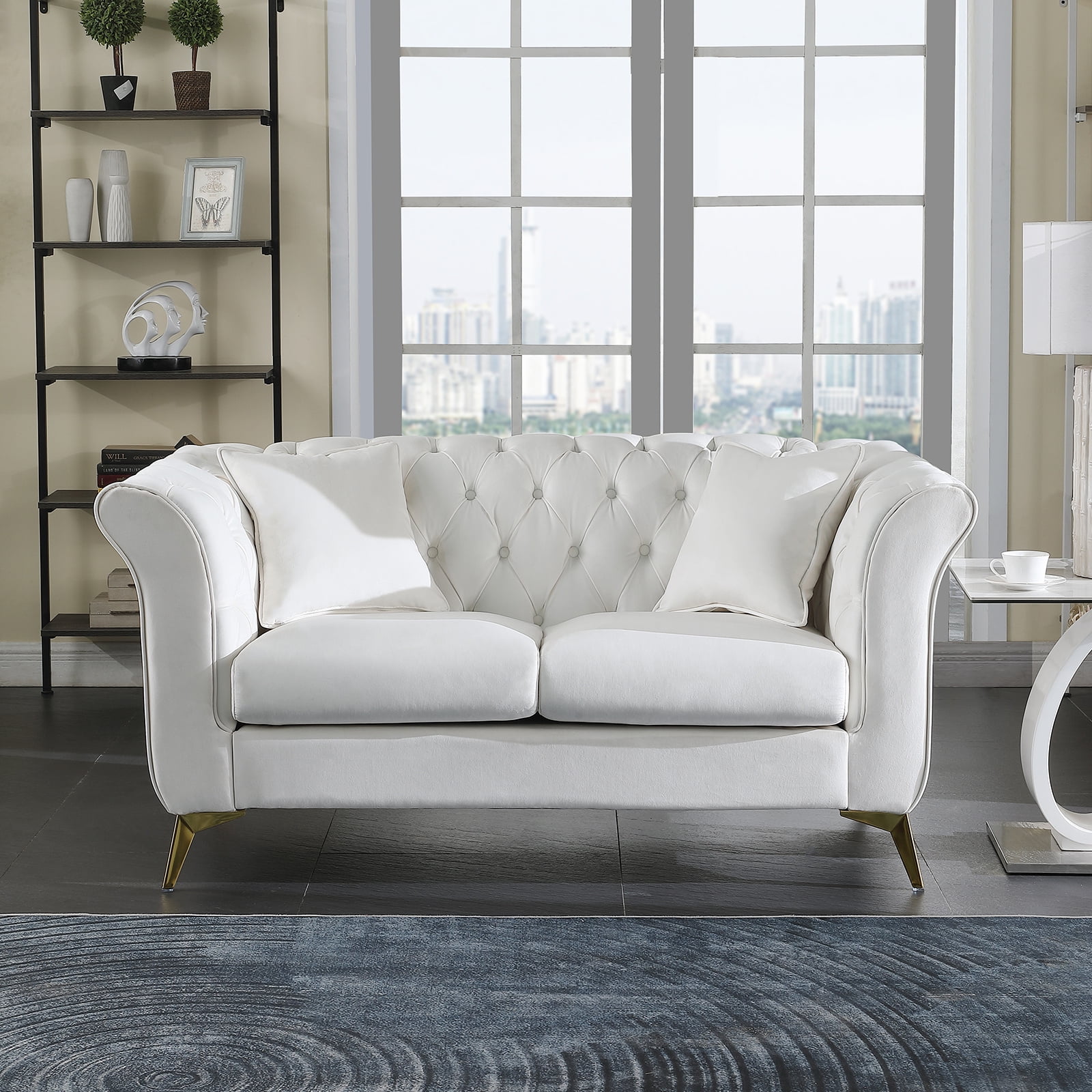 Chesterfield Loveseat Sofa, Velvet Upholstered Accent Sofa Couch with ...