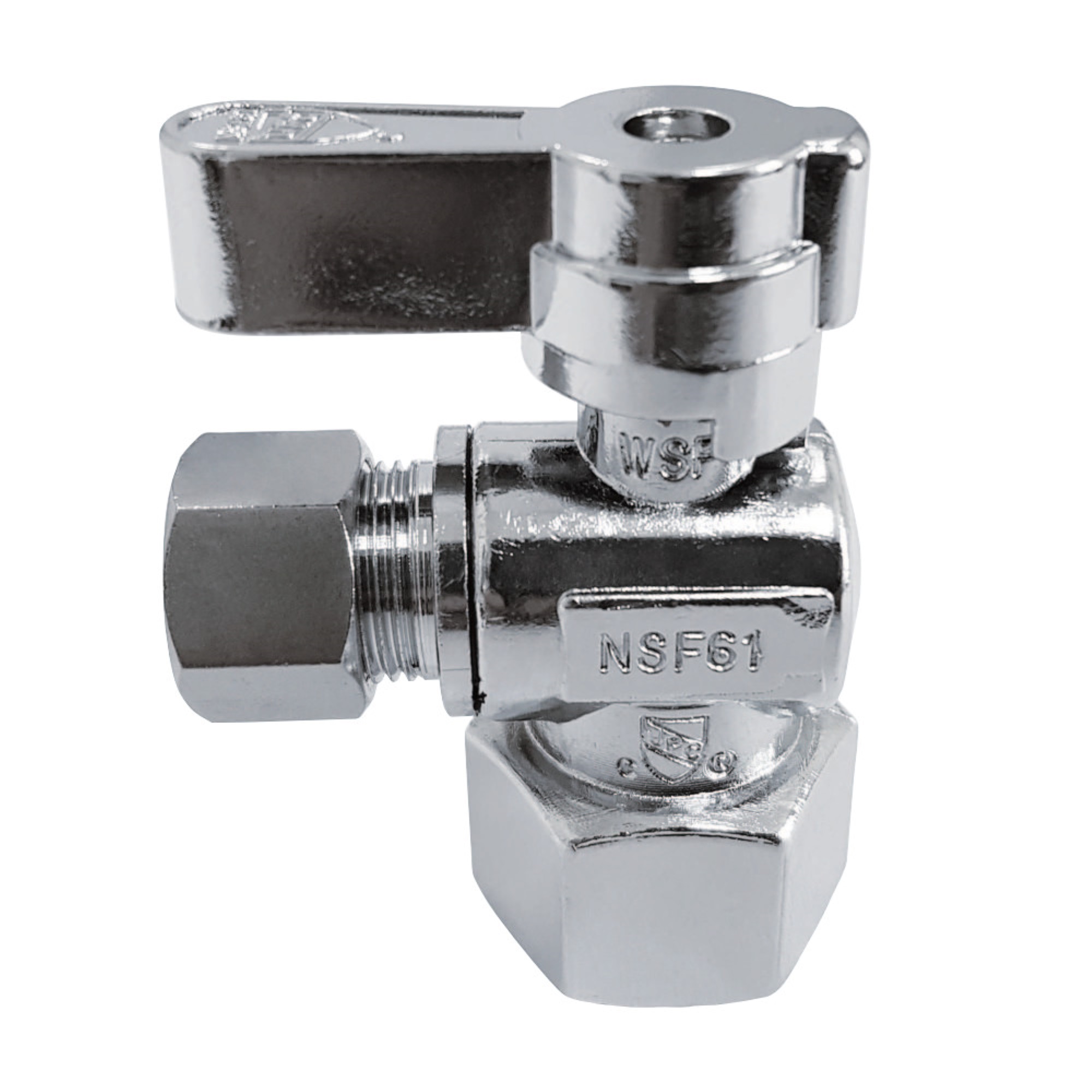 1 2 FIP X 3 8 O D Comp Angle Shut Off Valve Polished Chrome 1 2 FIP X 3 8 O D Comp Angle Shut Off Valve Polished Chrome