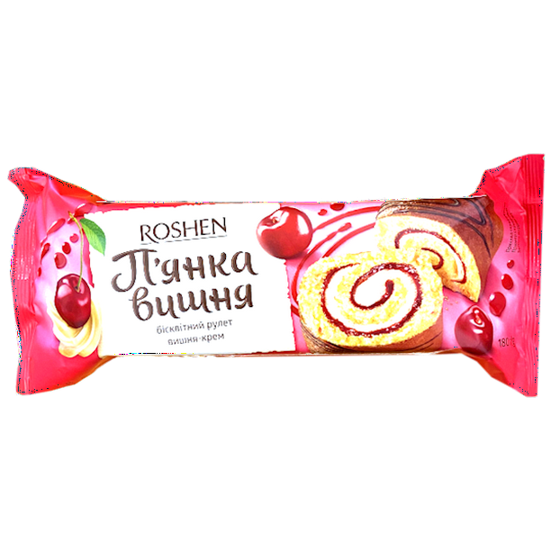 Roshen Drunken Cherry Liquor, Swiss Roll with Alcoholized Sour Cherry ...
