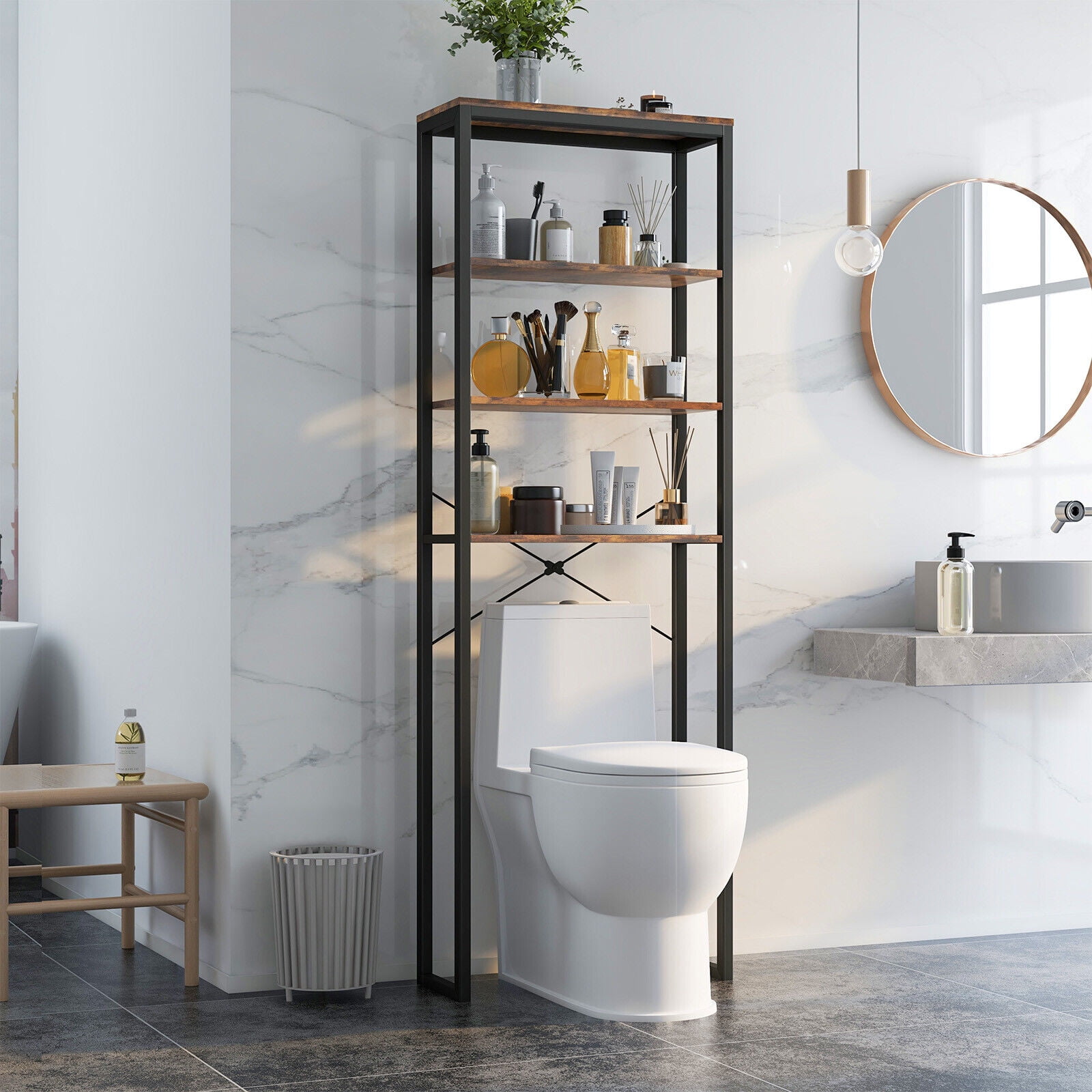 FONIRRA 4-Tier Over the Toilet Storage Rack with Black Frame ...