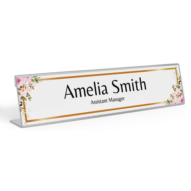 Printtoo Personalized Desk Name Plate Pretty Floral Custom Acrylic ...