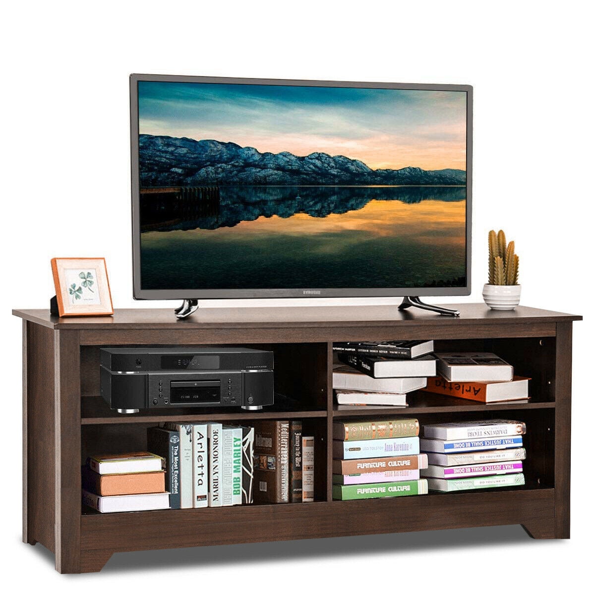 Gymax 58'' TV Stand Entertainment Media Center Console Wood Storage ...