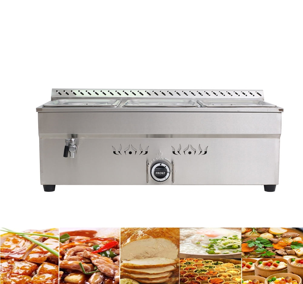 PreAsion 3-Pan LP GAS Food Warmer Catering Kitchen Steam Table Cooking ...