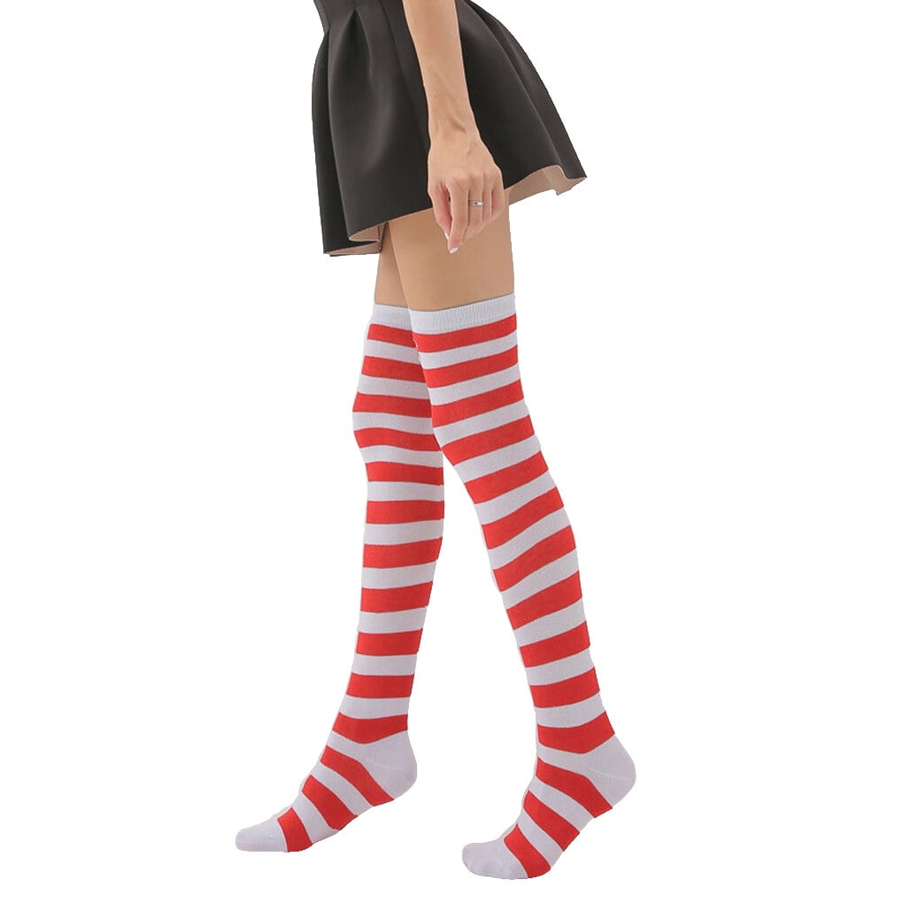 Linyer Pack of 2 Striped Plus Size Thigh High Socks Breathability ...