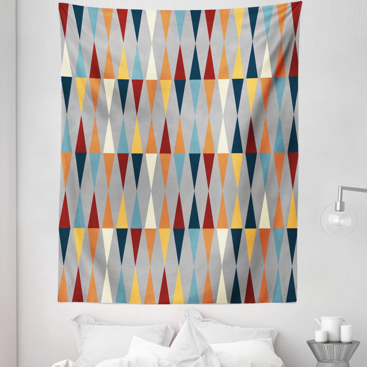 Retro Tapestry, Vertical Bicolor Long and Thin Diamond Shapes with ...