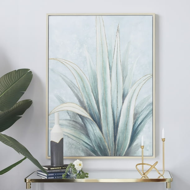 36" x 47" Handmade Agave Leaf Framed Wall Art with Beige Frame, by ...