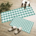 Green Checkered 2 Pieces Non-Slip Kitchen Mat Set Farmhouse Teal Grey ...