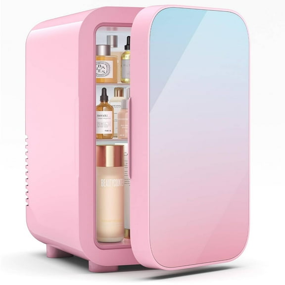 HOMCOM 0.4 Cu. Ft Portable Beauty Fridge, LED Lighting, Makeup Storage ...
