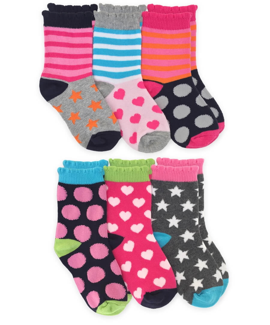 Jefferies Socks Girls Socks, 6 Pack Fun Colorful Pattern Stripes Hearts ...