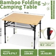 39.4'' Large Bamboo Camping Table, Adjustable Height Folding Outdoor ...