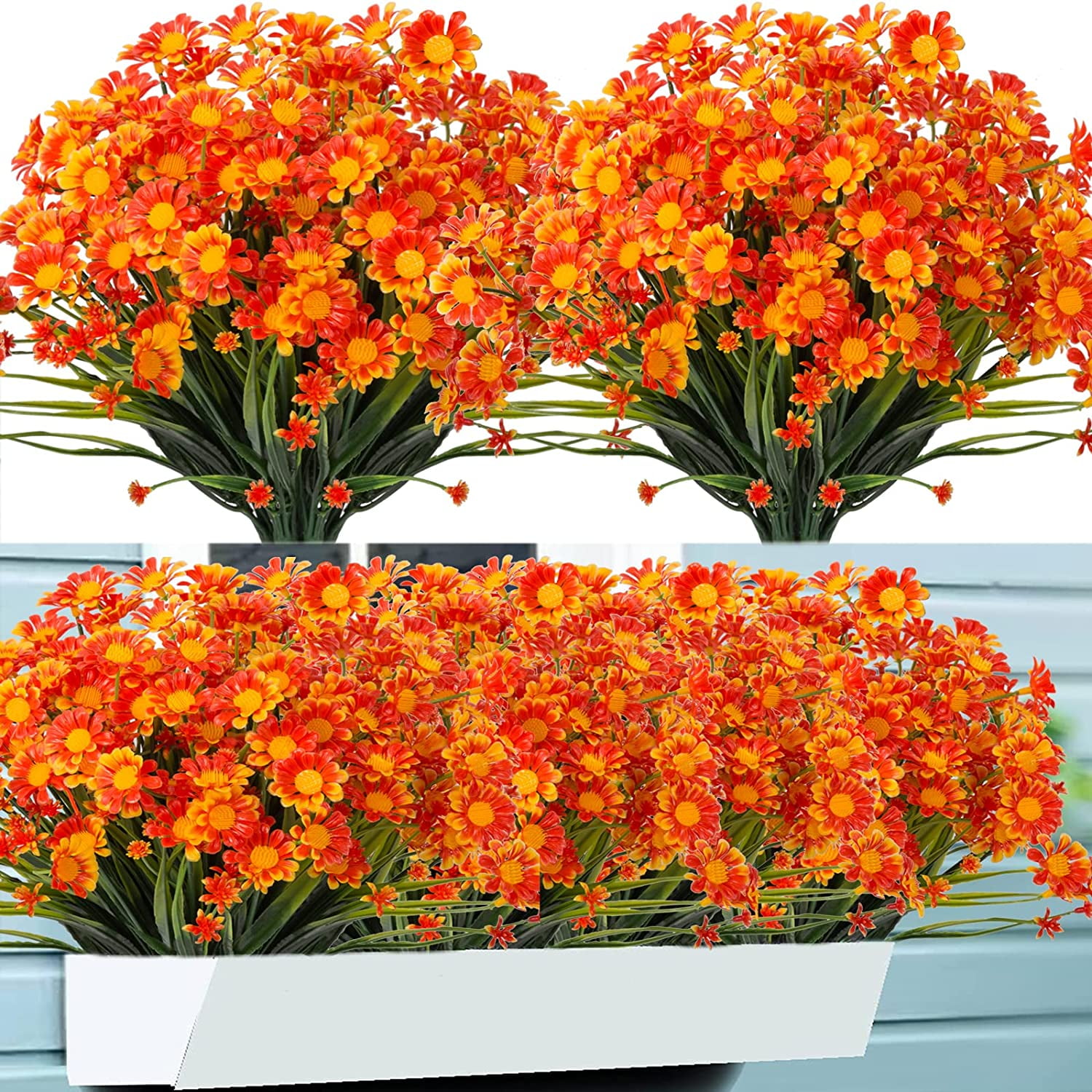 Artificial Daisies Flowers, 8 Bundles Outdoor UV Resistant Fake Mums ...