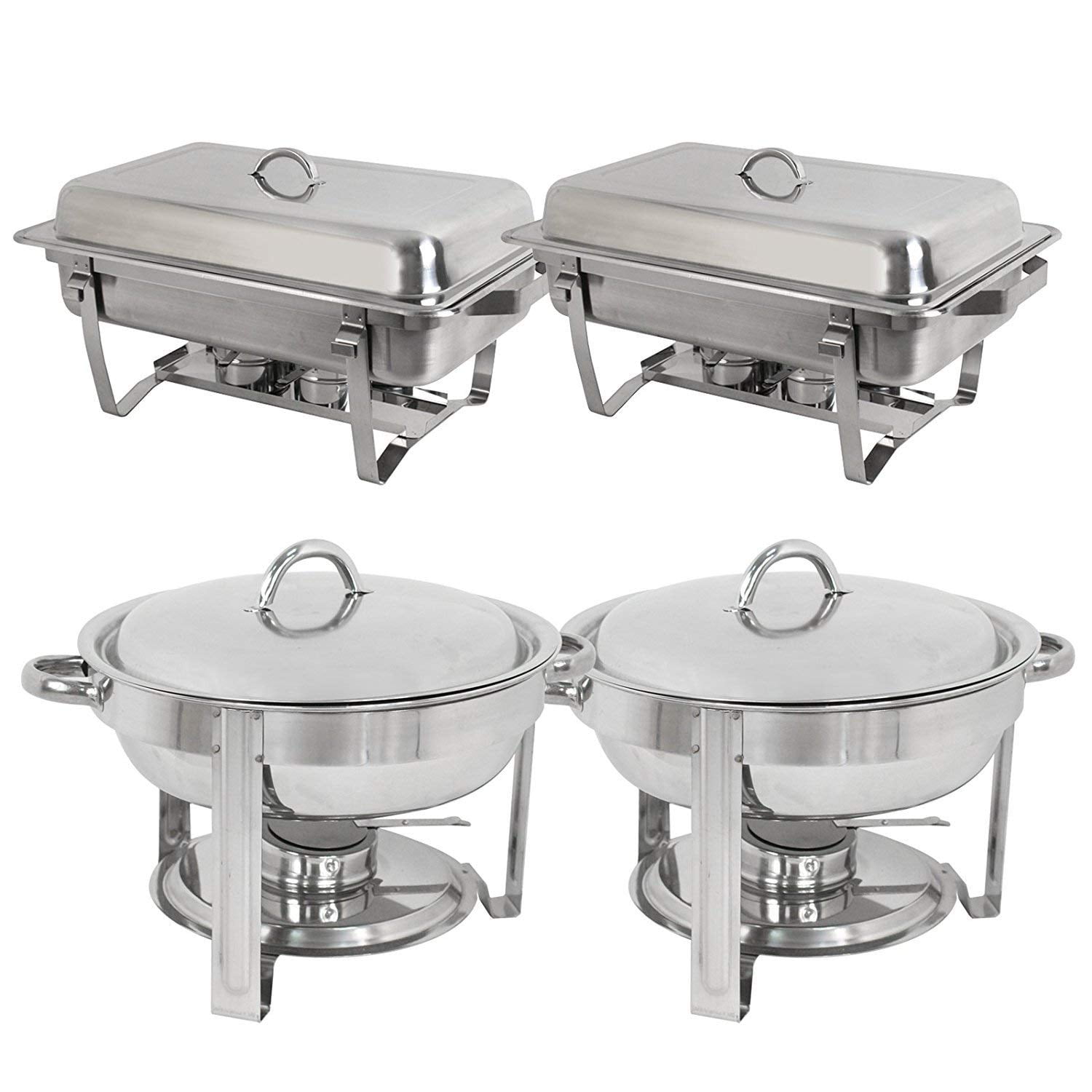 Zeny Stainless Steel Combo – 2 Round Chafing Dish + 2 Rectangular ...