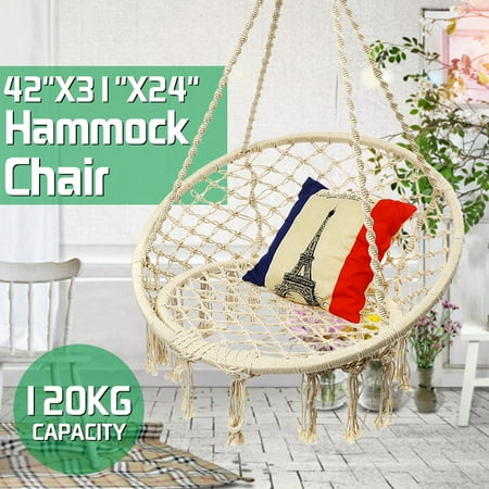 Load-bearing 120kg White Cotton Rope Round Hammock Chair Hanging Chair ...