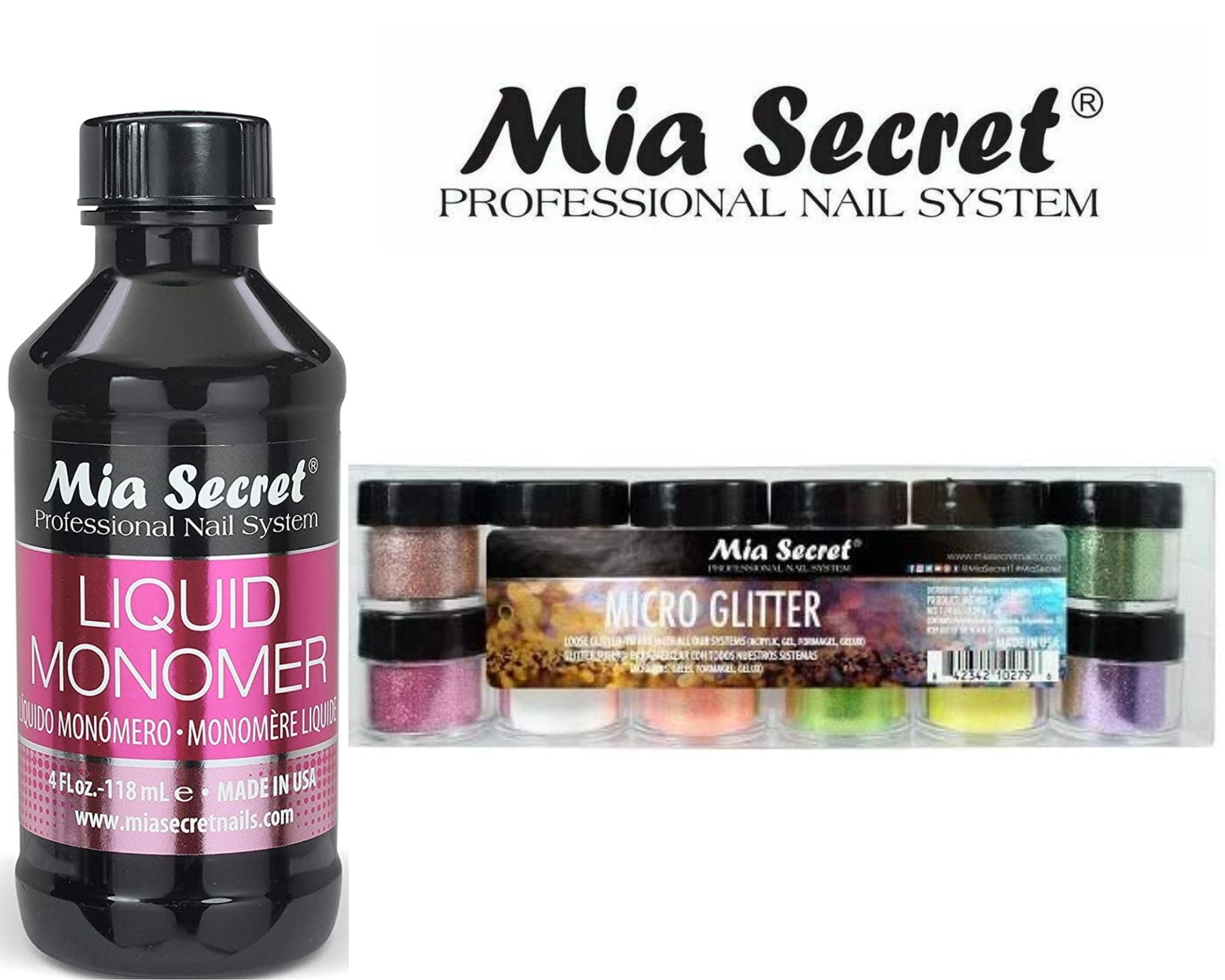Mia Secret - Monomer 4 oz + Micro Glitter 12 Colors Set - Walmart.com