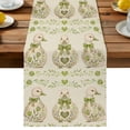 Duck Dining Table Runner, Watercolor Green Bows Love Hearts Floral ...